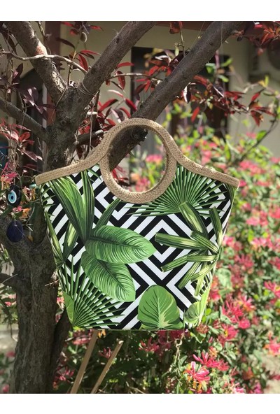 Çanta Tasarımcısı Plaj Çantası Yeşil Yapraklar