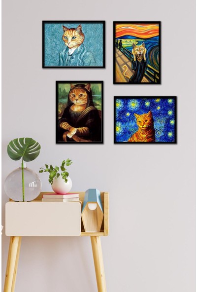 Takivis Sanatsal Kedi 4 Parça Çerçeve Görünümlü Set Tablo Takivis Sanatsal Kedi 4 Parça Çerçeve Görünümlü Set Tablo