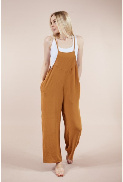 Hazelin Kadın Camel Ayarlanabilir Askılı Cepli Bol Paça Bahçıvan Tulum HZL22S-BD170191