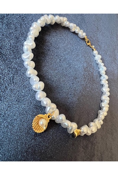 Zeze Takı Tasarım Istiridye Detaylı Inci KOLYE(35CM)