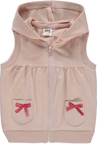 Civil Baby Kız Bebek Kapüşonlu Yelek 6-18 Ay Pudra Civil Baby Kız Bebek Kapüşonlu Yelek 6-18 Ay Pudra