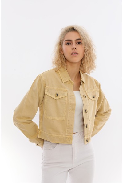 Çeçim Sarı Sarı Crop Denım CEKETZYN-58081 ZYN-58081