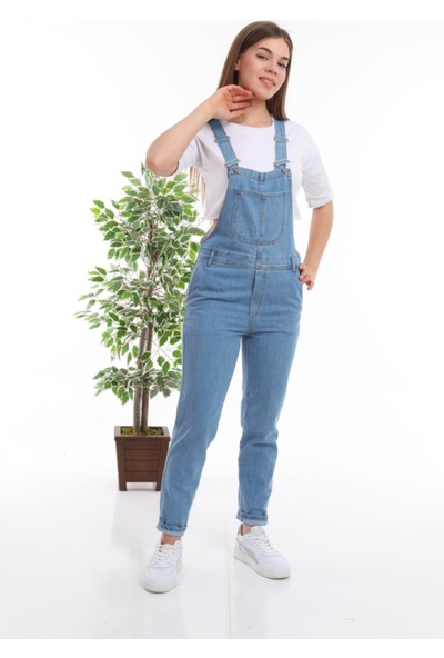 Çeçim Siyah Kadın Denim Bahçıvan Salopet Tulum ZYN-58156