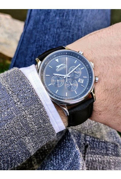 Slazenger Siyah Deri Kordon Tüm Fonksiyonları Aktif 5 Atm Su Geçirmez Erkek Kol Saati+Bileklik SL.09.1950.2.03-A Slazenger Siyah Deri Kordon Tüm Fonksiyonları Aktif 5 Atm Su Geçirmez Erkek Kol Saati+Bileklik SL.09.1950.2.03-A