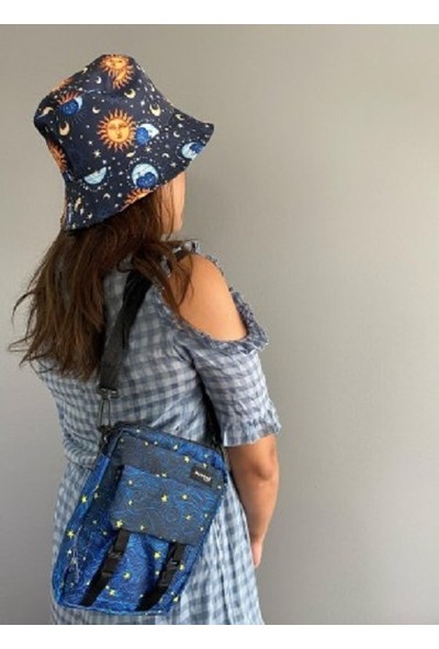 Çakıl Taşı Gökyüzü Tasarım Şapka ve Çanta 2 Li Kombin