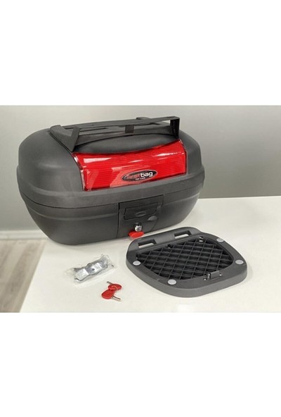 DNO 48 Lt Bagajlı Motorsiklet Çantası Kırmızı Reflektörlü Arka Bagaj