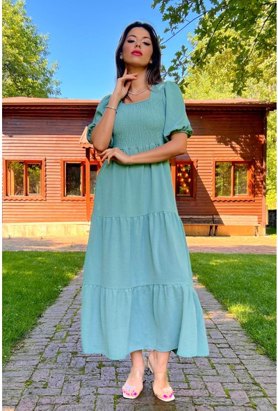 Neşeli Butik Kadın Mint Kare Yaka Gipeli Eteği Fırfırlı Ayrobin Elbise LPTR05 Neşeli Butik Kadın Mint Kare Yaka Gipeli Eteği Fırfırlı Ayrobin Elbise LPTR05