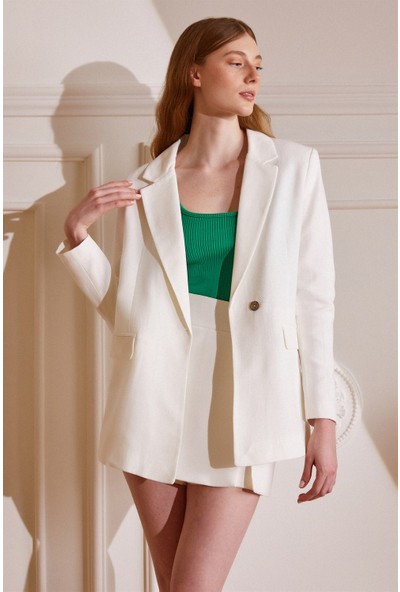 Never More Cep Kapaklı Astarlı Keten Ceket