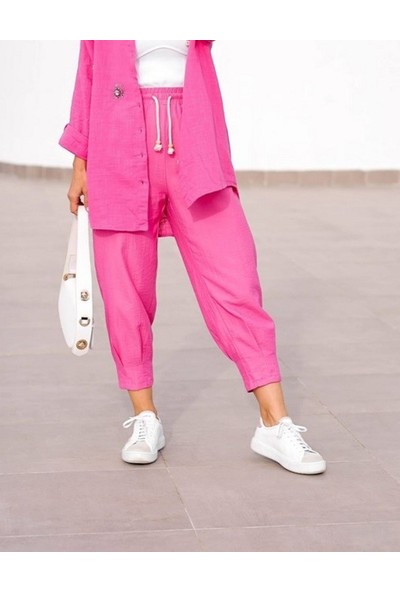 Fast Perry Paça Pensli Bel Lastikli Keten Pantolon Fast Perry Paça Pensli Bel Lastikli Keten Pantolon