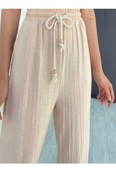 Fast Perry Paça Pensli Bel Lastikli Keten Pantolon Fast Perry Paça Pensli Bel Lastikli Keten Pantolon