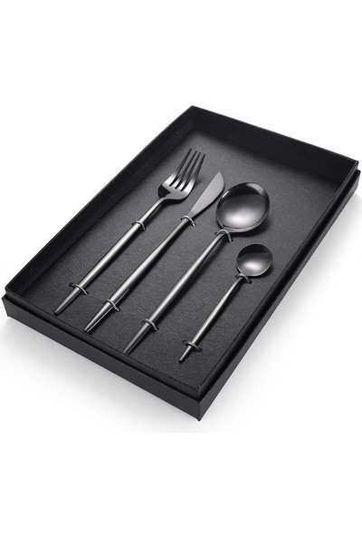 Love Home Paslanmaz Çelik Çatal/bıçak/kaşık - Siyah (Yurt Dışından)
