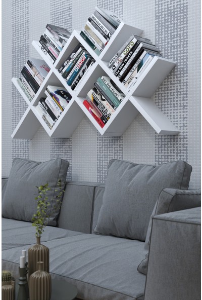 Rafineri Tasarım Kitaplık Bölmeli Raflı Dekoratif Tasarımlı