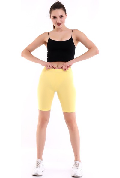 Self Clothing Kadın Sarı Penye Kumaş Yüksek Bel Kısa Tayt SLF1295 Self Clothing Kadın Sarı Penye Kumaş Yüksek Bel Kısa Tayt SLF1295