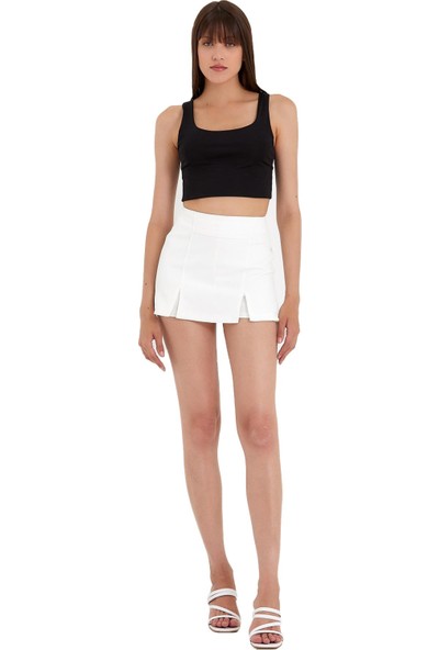 Mubifu Kadın Ön Yırtmaçlı Beli Lastikli Fermuarlı Şortlu Etek Mubifu Kadın Ön Yırtmaçlı Beli Lastikli Fermuarlı Şortlu Etek