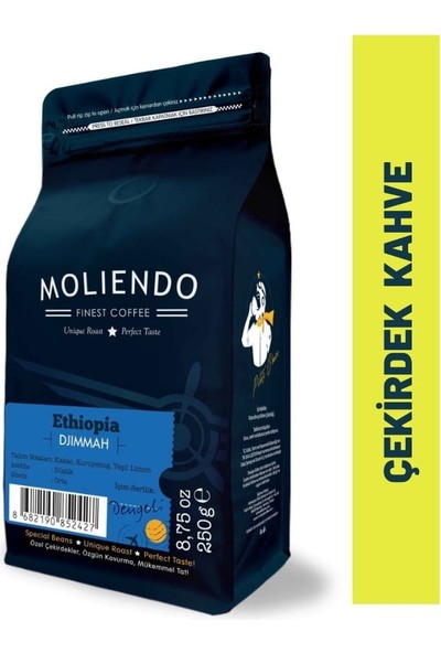 Moliendo Ethiopia Djimmah Yöresel Kahve Çekirdek Kahve 250 g