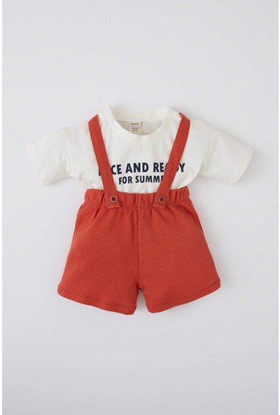 DeFacto Erkek Bebek Regular Fit Slogan Baskılı Kısa Kollu Tişört Waffle Şort Takım Y8720A222SM