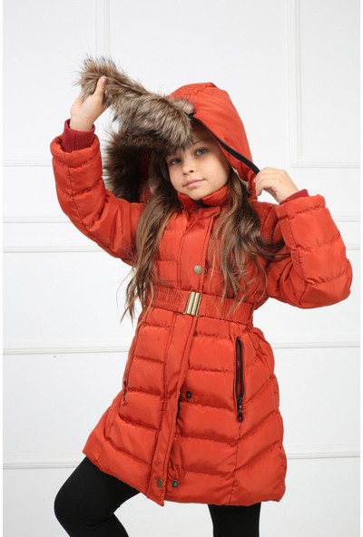 Buket Tekstil Kiremit Kız Çocuk Peluşu Çıkarılabilir Kemerli Şişme Kaban Mont Buket Tekstil Kiremit Kız Çocuk Peluşu Çıkarılabilir Kemerli Şişme Kaban Mont