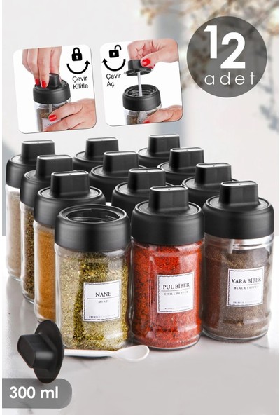 Alin Shop 12 Adet Kilitllenebilir Kapaklı Kapağı Kendinden Kaşıklı ve Etiket Hediyeli Baharatlık Seti 300 ml Baharatlık Alin Shop 12 Adet Kilitllenebilir Kapaklı Kapağı Kendinden Kaşıklı ve Etiket Hediyeli Baharatlık Seti 300 ml Baharatlık