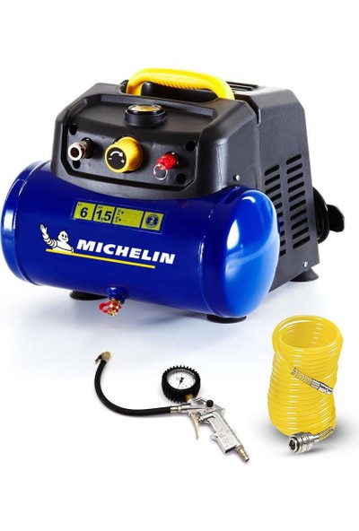 Michelin MBL6V2 1.5hp 6lt 8bar Yağsız Hava Kompresörü + 5m Hava Hortumu + Lastik Şişirme Tabancası Michelin MBL6V2 1.5hp 6lt 8bar Yağsız Hava Kompresörü + 5m Hava Hortumu + Lastik Şişirme Tabancası
