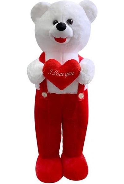 Aykü Alkan Kalpli Tulumlu Ayı 115 cm Kırmızı Kalpli Pelüş Ayı Sevgiliye