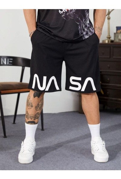 Black Sokak Erkek Siyah Nasa Baskılı Şort Black Sokak Erkek Siyah Nasa Baskılı Şort