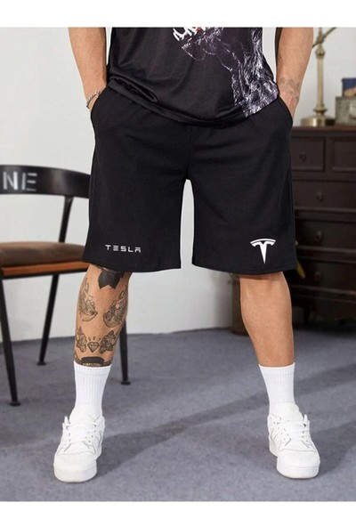 Black Sokak Blacksokak Erkek Siyah Tesla Baskılı Şort