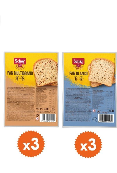 Schar Glutensiz Ekmek Seti Pan Blanco Pan Multigrano Dilimli Ekmek 6 x 250 gr Schar Glutensiz Ekmek Seti Pan Blanco Pan Multigrano Dilimli Ekmek 6 x 250 gr