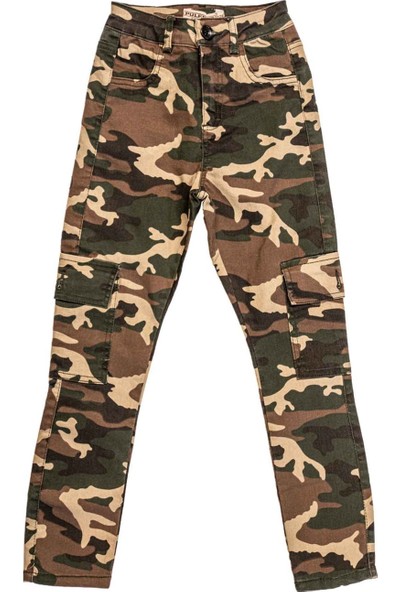 Puledro Kids Kamuflaj Desenli Kız Çocuk Kot Pantolon