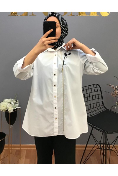 Sedna Büyük Beden Kadın Fermuarlı Nakışlı Gömlek