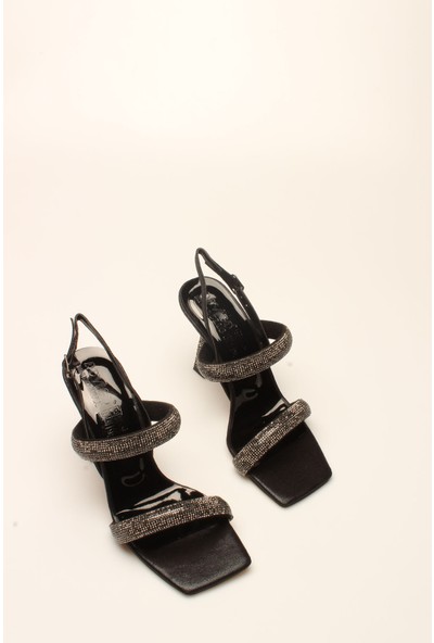 Rovigo Siyah Sıvama Taşlı Kadın Topuklu