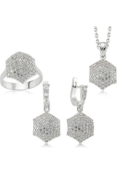 Qalitte Gümüş Zirkon Taşlı Bayan Set