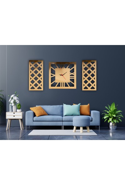 Balaban Mdf Üzerine Metalize Kaplama Duvar Saati 3'lü Set