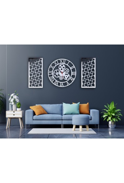 Mdf Üzerine Metalize Kaplama 3 Lü Set Duvar Saati