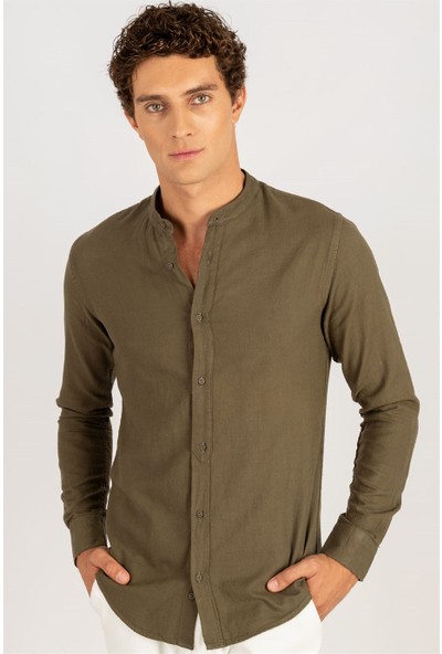 Tudors Slim Fit Uzun Kol Hakim Yaka Pamuk Keten Erkek Gömlek Tudors Slim Fit Uzun Kol Hakim Yaka Pamuk Keten Erkek Gömlek