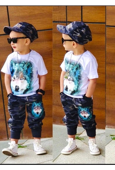 Kurt Baskılı Şapkalı 3lü Takım