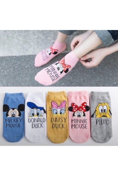 Kadın 5'li Soket Çorap Minnie&pluto&donald&daisy