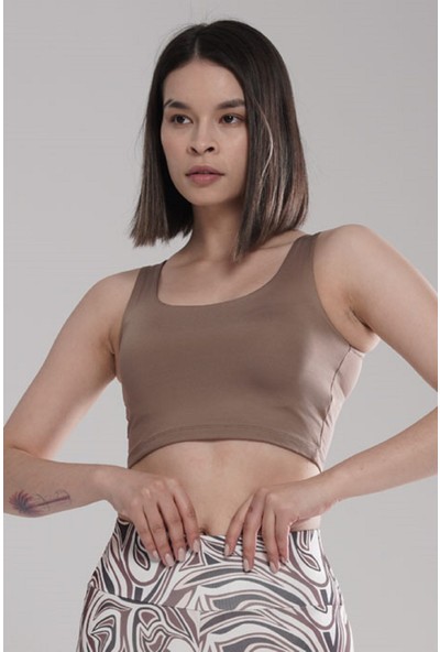 Mdz Collectıon Parlak Likralı Vizon Crop Mdz Collectıon Parlak Likralı Vizon Crop