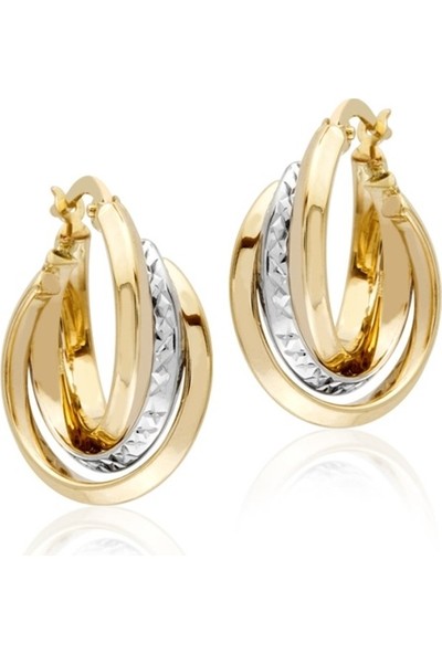 Altın Köşe Halka Küpe 3'lü 2 Renk - 14 Ayar Altın