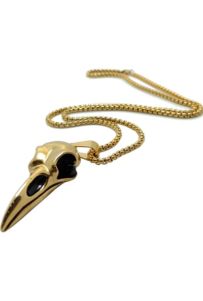 Chavin Gold Karga Kafasu Kuzgun Iskelet Çelik Erkek Kolye ER99SR