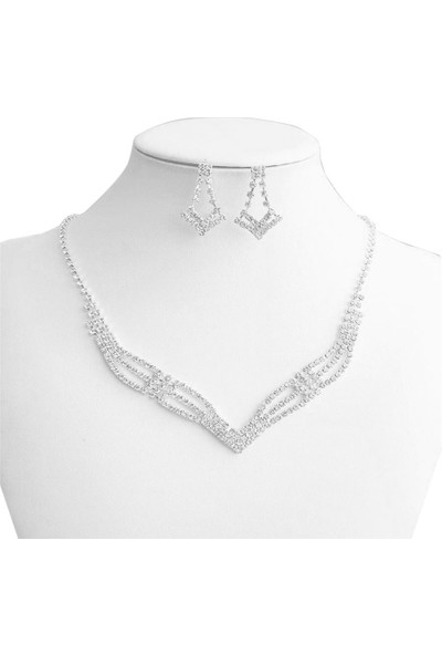 Chavin Düğün Nişan Kına Zirkon Taşlı Bayan Kolye Küpe Set ES05 Chavin Düğün Nişan Kına Zirkon Taşlı Bayan Kolye Küpe Set ES05