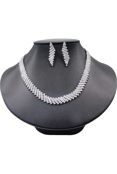 Chavin Düğün Nişan Kına Zirkon Taşlı Bayan Kolye Küpe Set ES06 Chavin Düğün Nişan Kına Zirkon Taşlı Bayan Kolye Küpe Set ES06