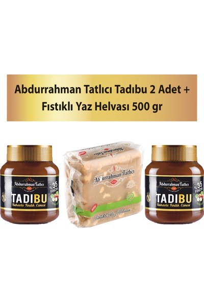 Abdurrahman Tatlıcı Tadıbu 2 x 330 gr + Fıstıklı Yaz Helvası 500 gr Abdurrahman Tatlıcı Tadıbu 2 x 330 gr + Fıstıklı Yaz Helvası 500 gr