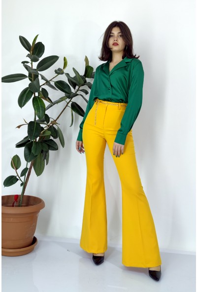 Y-3969 Y Kemerli Ispanyol Paça Pantolon