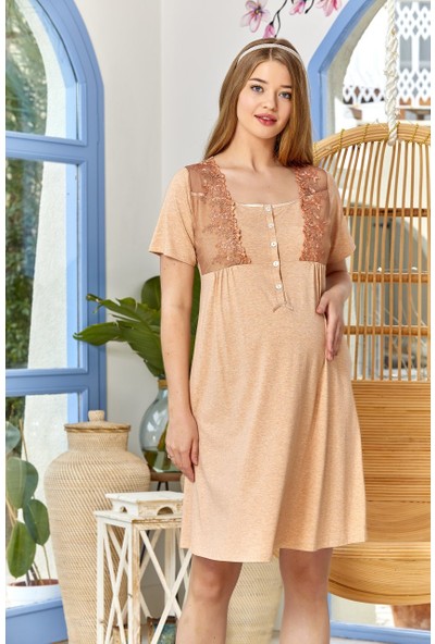 Cossy By Aqua 22521 Kısa Kol Dantel Detaylı Lohusa Gecelik