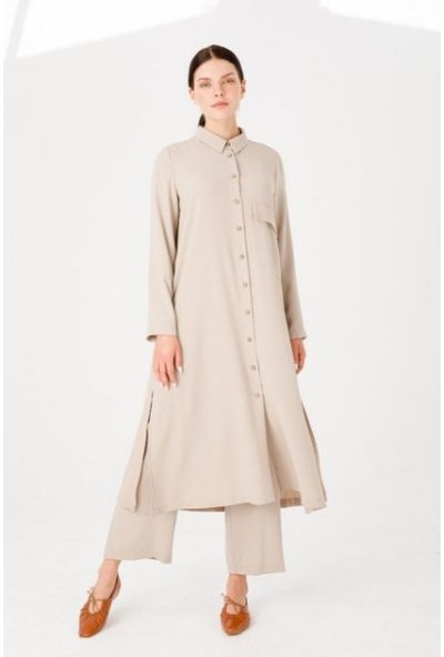 Micca Arkası Puantiye Detaylı Tunik Kap Taş