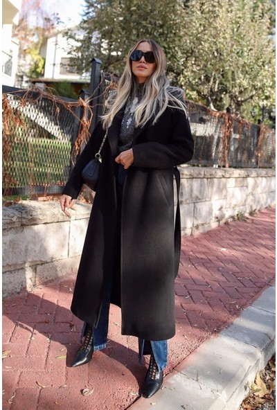 Comstarmoda Kadın Kaşe Kaban Astarlı Kuşaklı