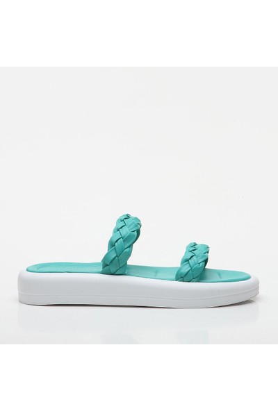 Hotiç 01TEH242840A630 HAKIKI Deri Turkuaz Kadın Terlik