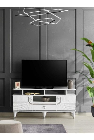 Mapa Home & Living Art Raflı Mdf Mebran Kapak Tv Sehpası Beyaz - Gümüş 110 cm Mapa Home & Living Art Raflı Mdf Mebran Kapak Tv Sehpası Beyaz - Gümüş 110 cm