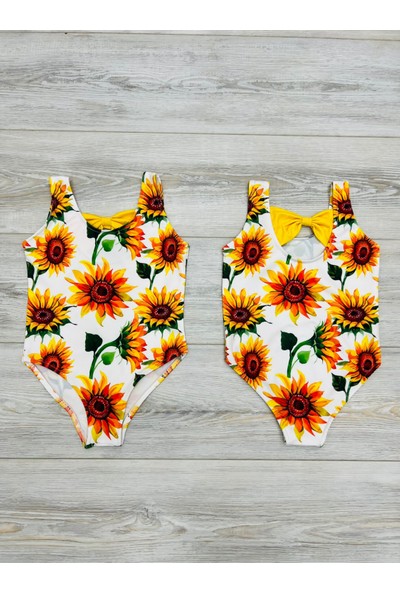 Pijamayo Ayçiçeği Desenli Arkası Fiyonklu Mayo