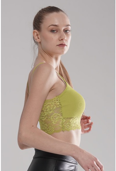 Mdz Collectıon Askılı Sırtı Dantelli Crop Yeşil